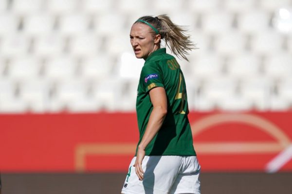 Republic of Ireland Women's Louise Quinn scores during 100th cap - SheKicks